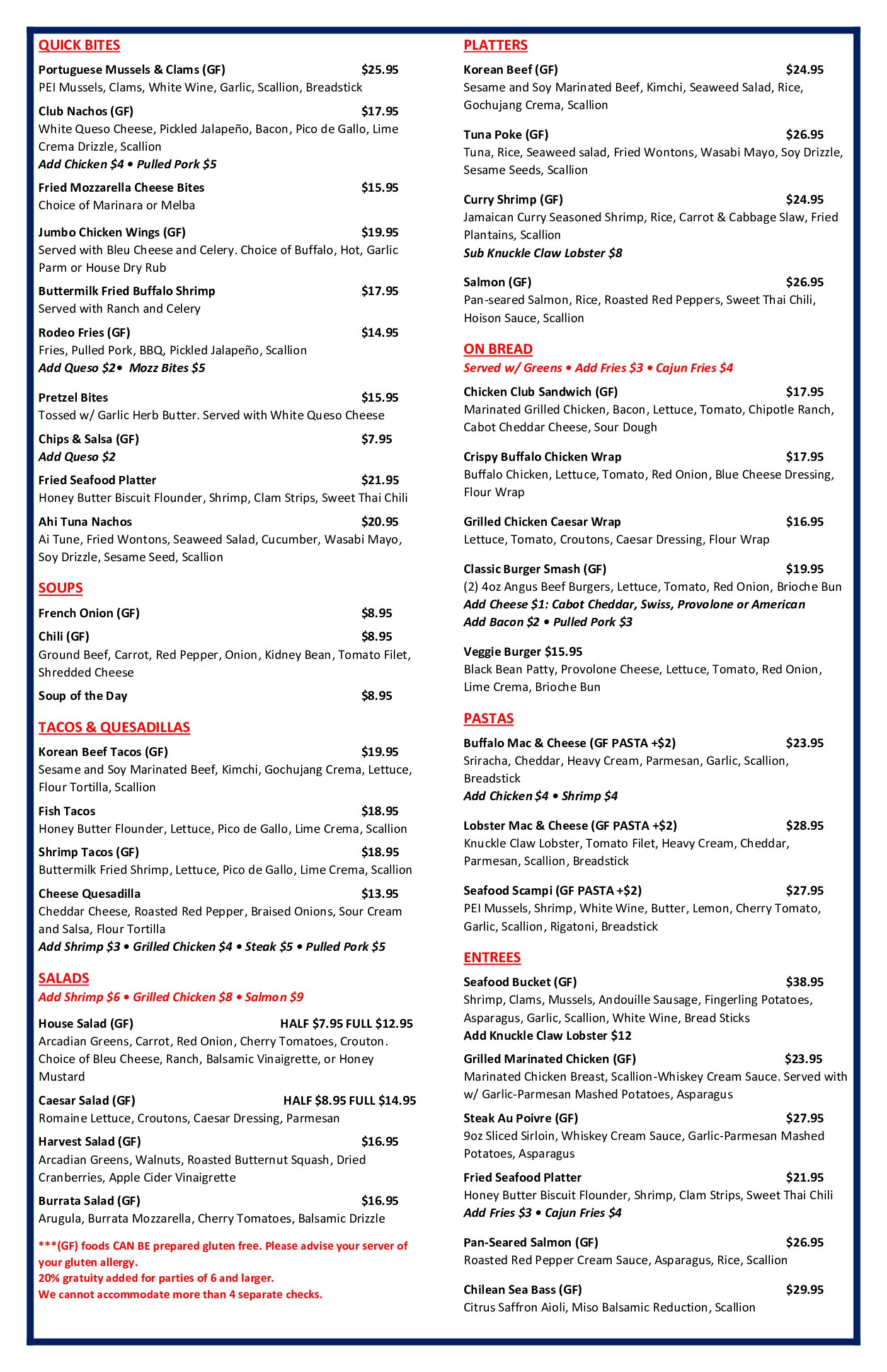 Food Menu – Lake George Beach Club: 3 Montcalm St, Lake George