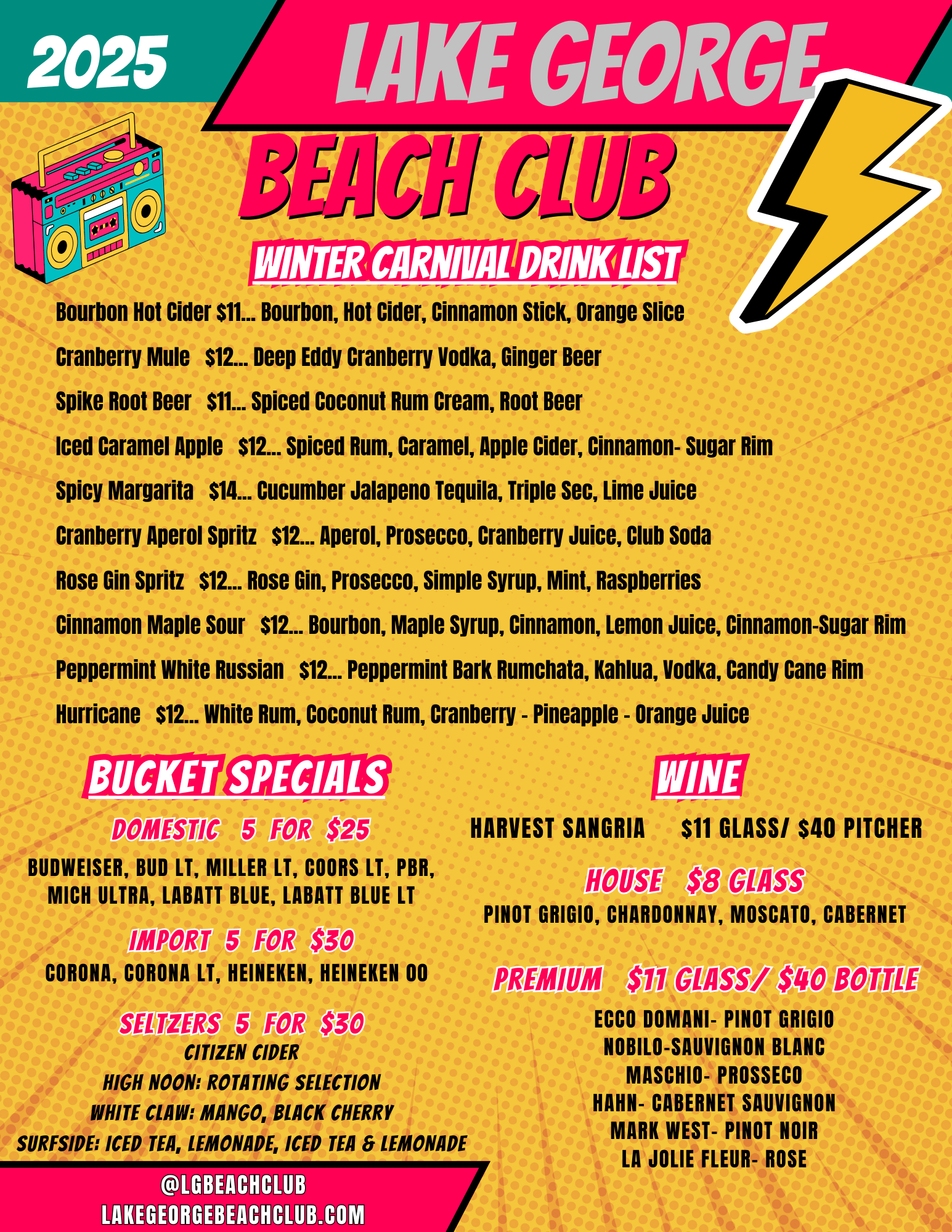 Drink Menu – Lake George Beach Club: 3 Montcalm St, Lake George, NY